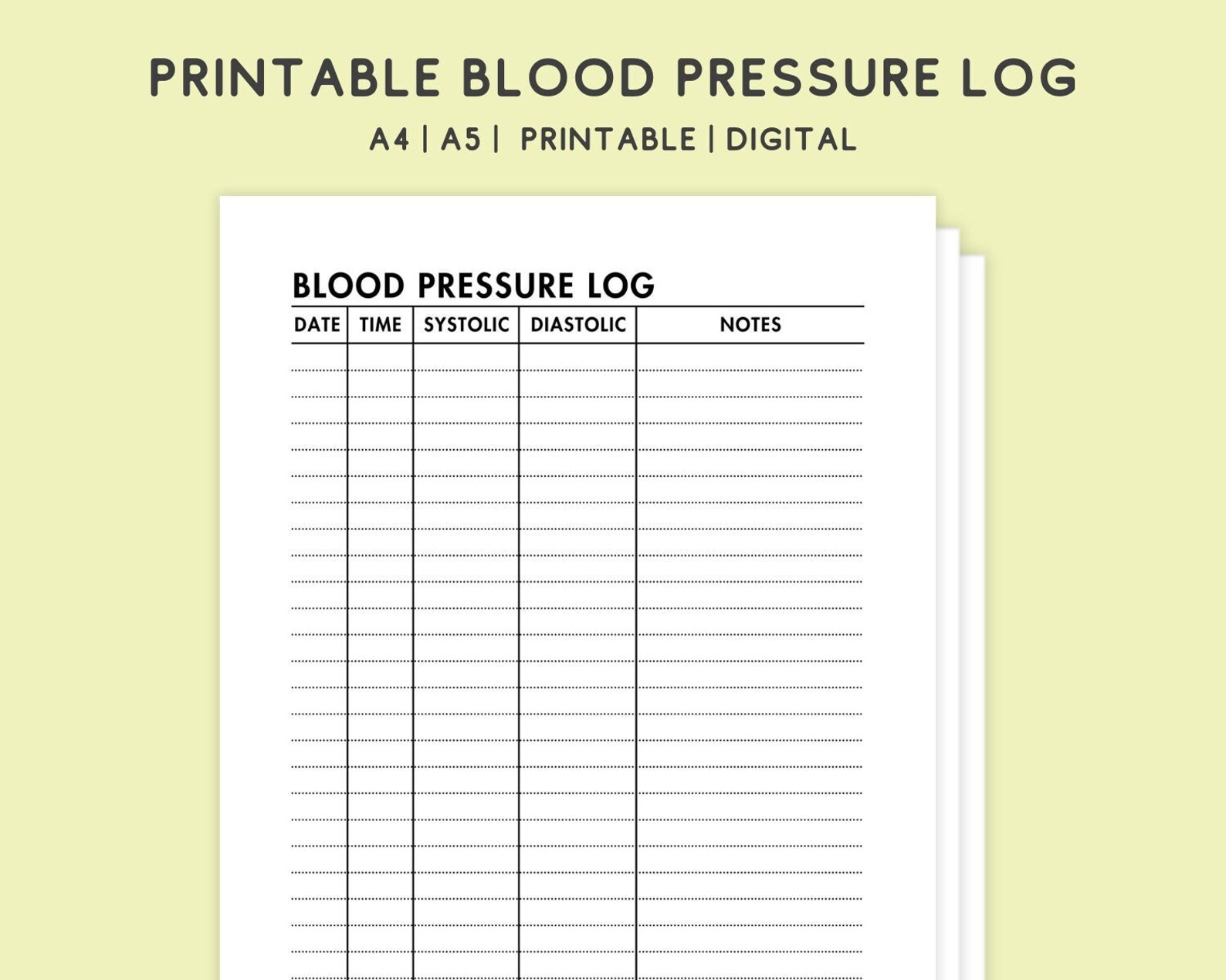 Blood Pressure Log Printable, BP Log Digital, Medical Tracker Chart ...