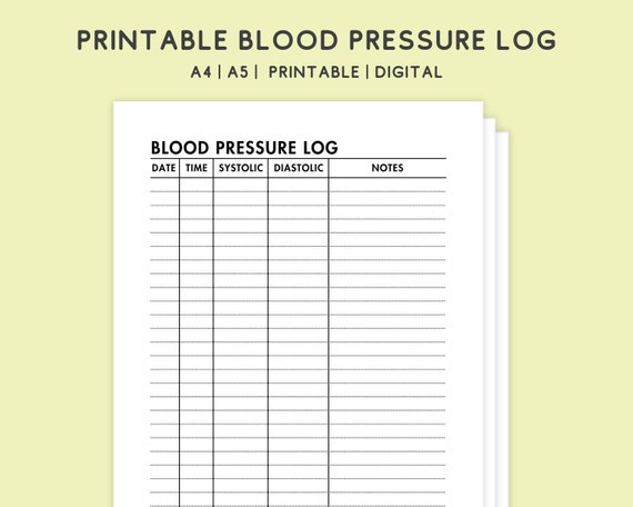 Blood Pressure Log Printable BP Log Digital Medical Tracker Chart Daily Blood Pressure Medication Log Book Heart Rate Hypotension Etsy