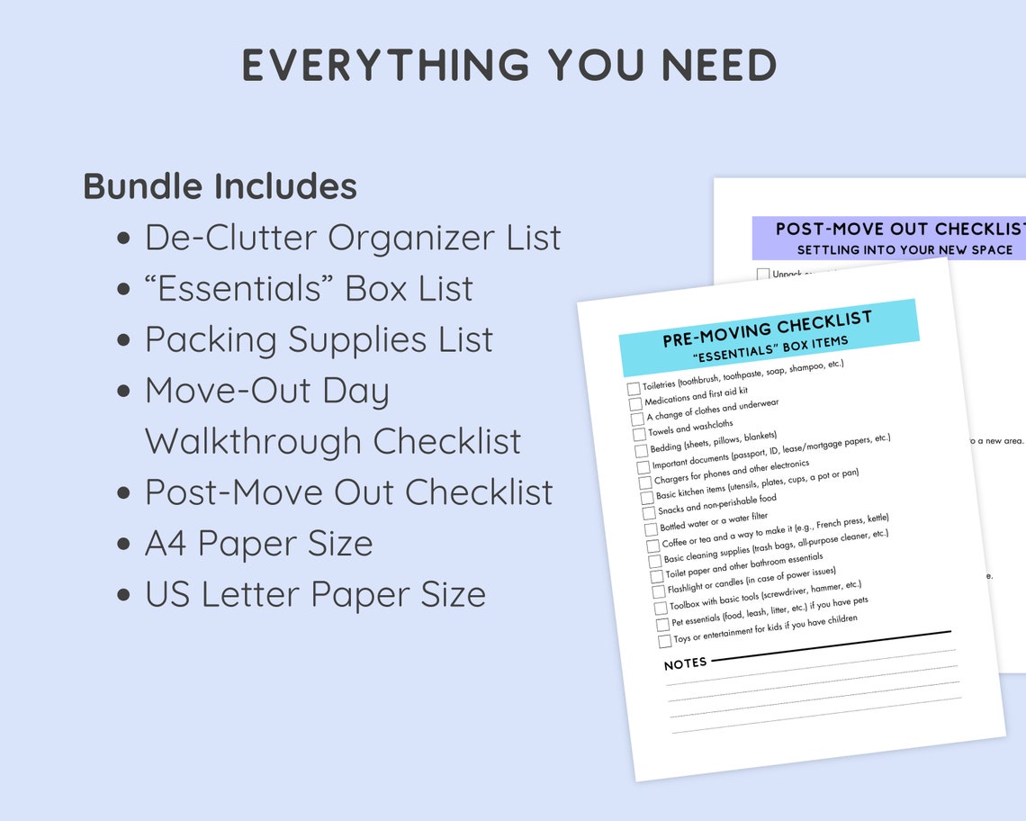 Moving Checklist Planner Printable, New Home Moving Essentials List ...