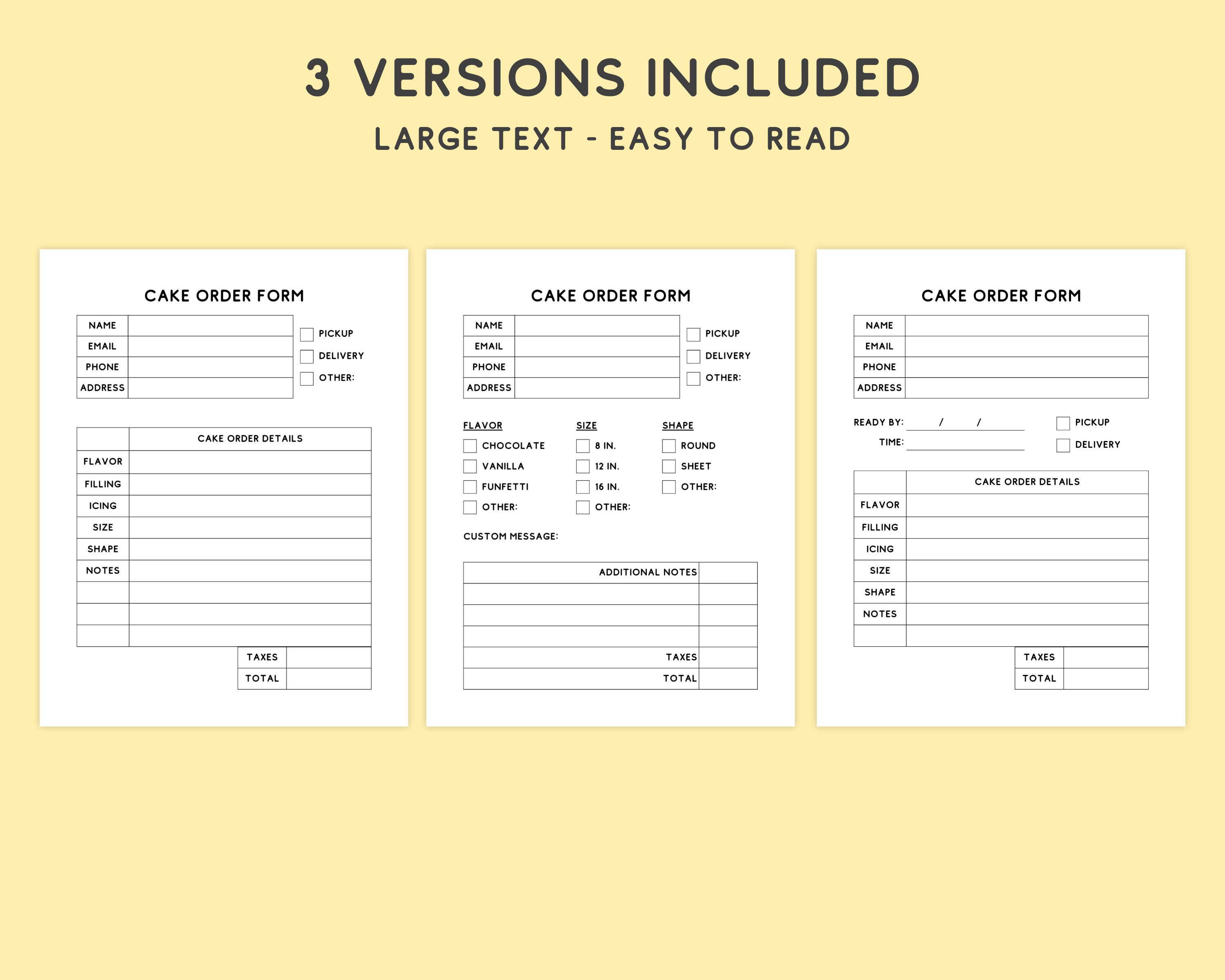 Cake Order Form Template Editable, Bakery Order Form Printable, Order ...