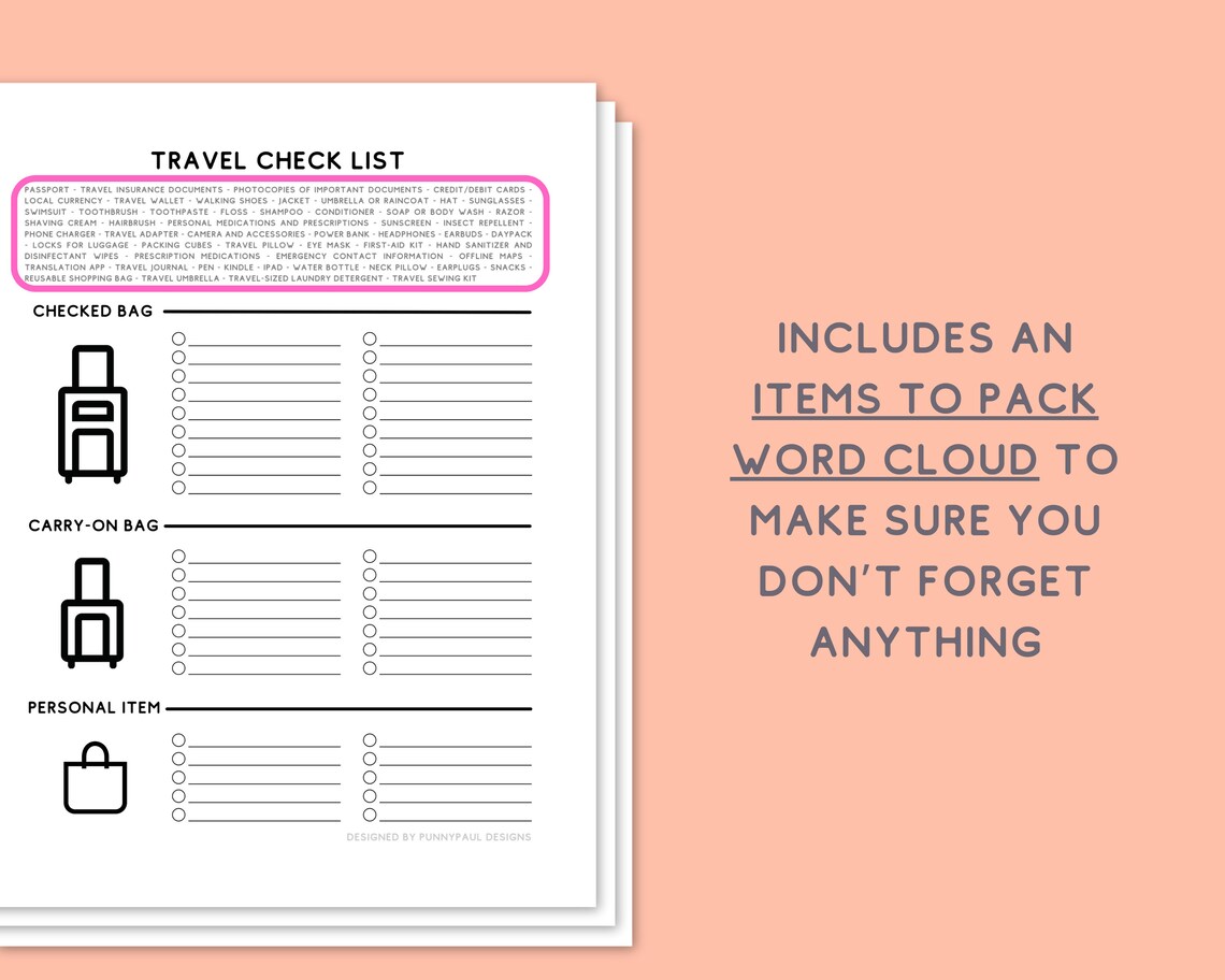 Vacation Trip Planner Digital Printable, Vacation Packing Checklist, to ...