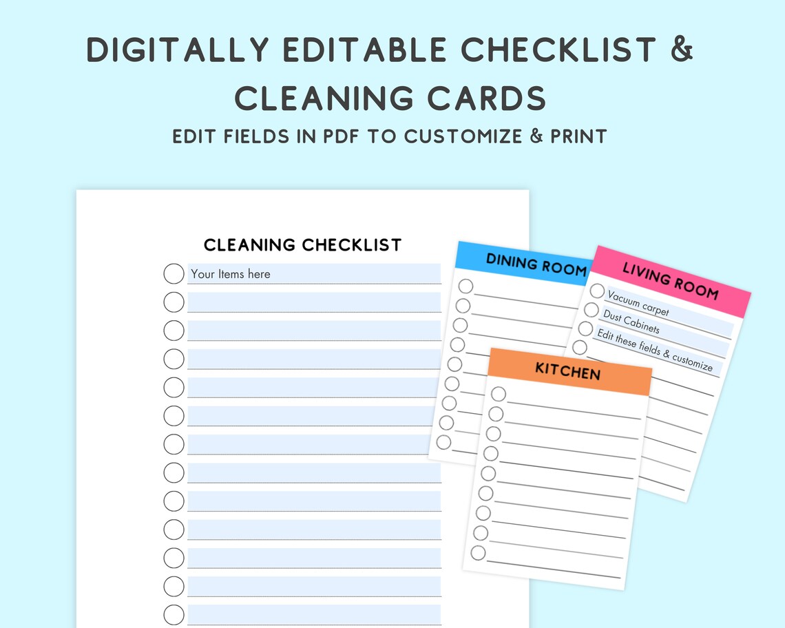 Cleaning Planner Printable, Cleaning Checklist Editable, House Bedroom ...