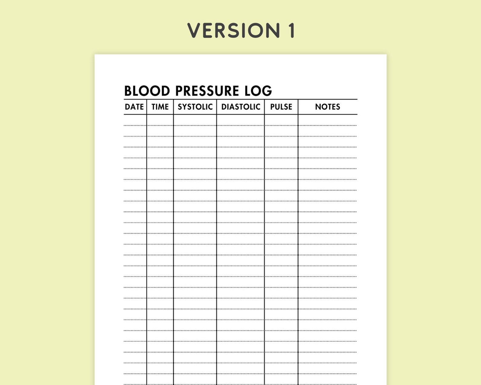 Blood Pressure Log Printable, BP Log Digital, Medical Tracker Chart ...