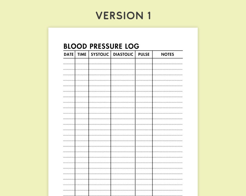 Blood Pressure Log Printable, BP Log Digital, Medical Tracker Chart ...