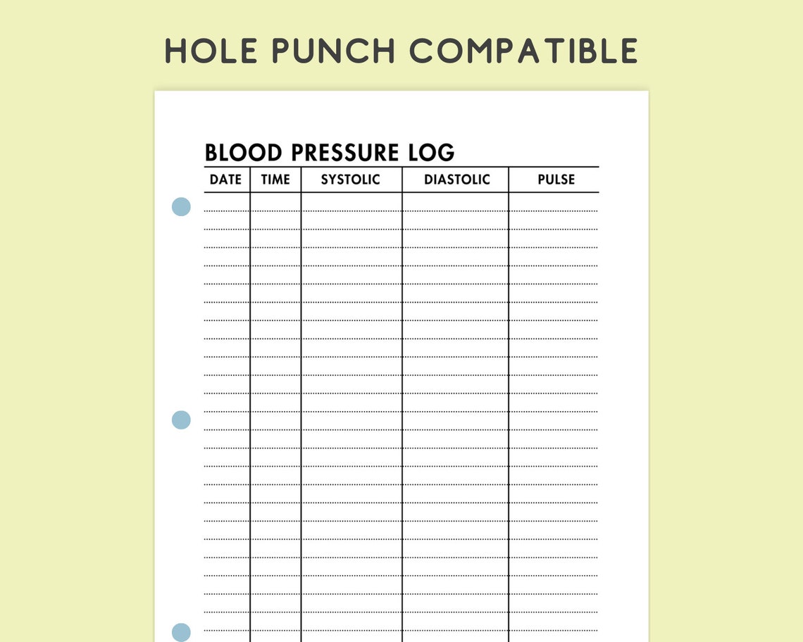 Blood Pressure Log Printable, BP Log Digital, Medical Tracker Chart ...