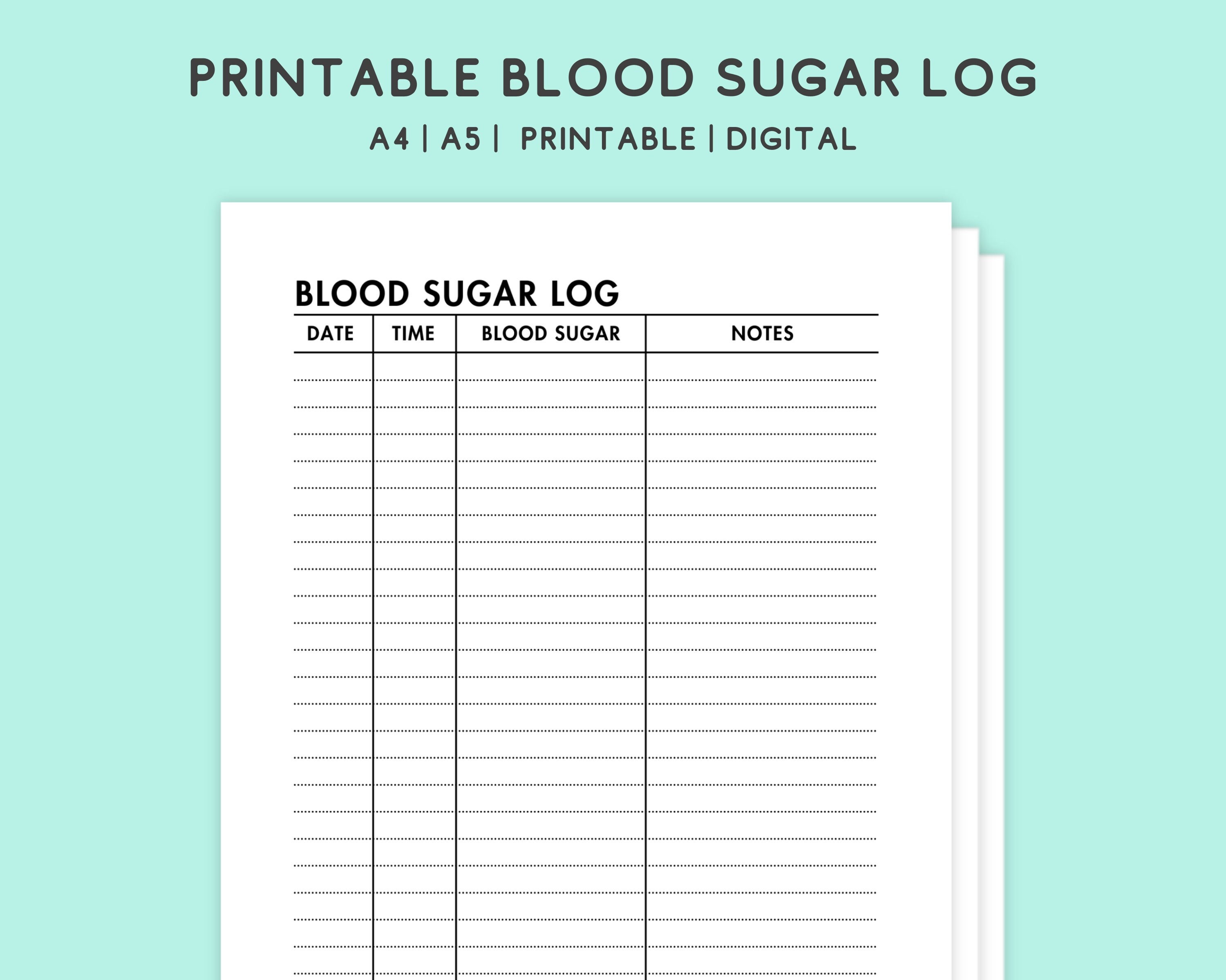 Blood Sugar Log Template, Diabetes Blood Sugar Chart, Blood Glucose ...