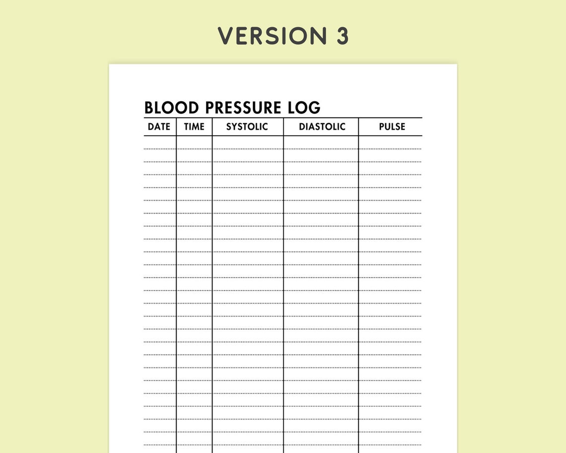 Blood Pressure Log Printable, BP Log Digital, Medical Tracker Chart ...