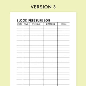 Blood Pressure Log Printable, BP Log Digital, Medical Tracker Chart ...