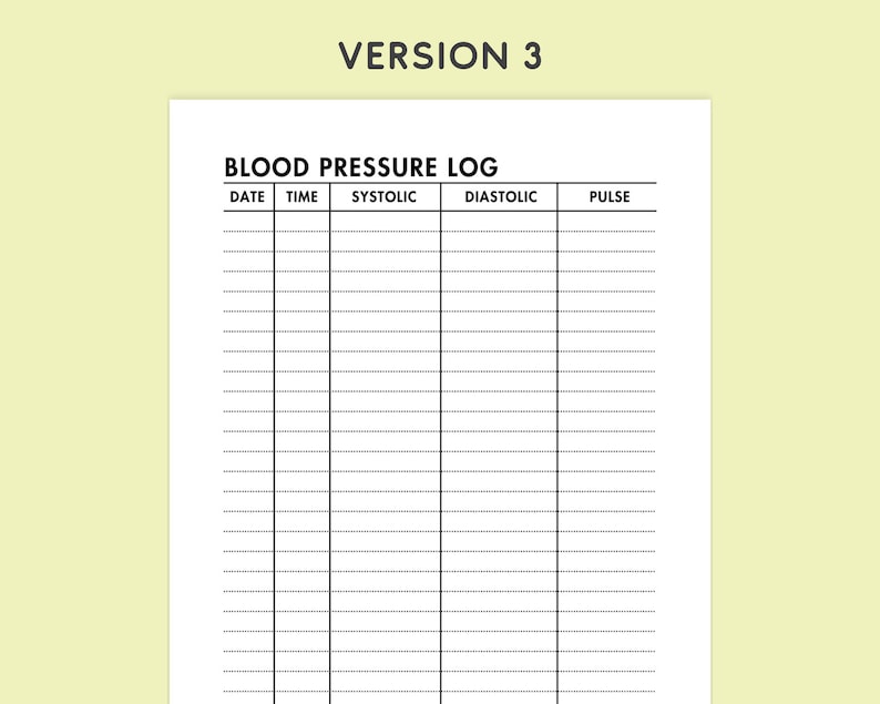 Blood Pressure Log Printable, BP Log Digital, Medical Tracker Chart ...
