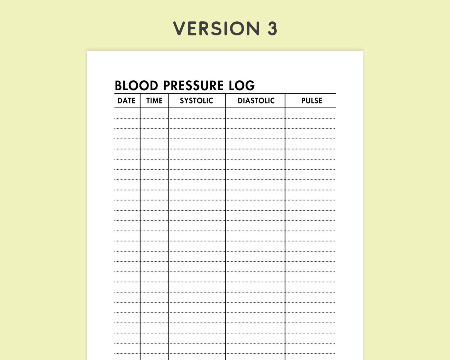 Blood Pressure Log Printable, BP Log Digital, Medical Tracker Chart ...