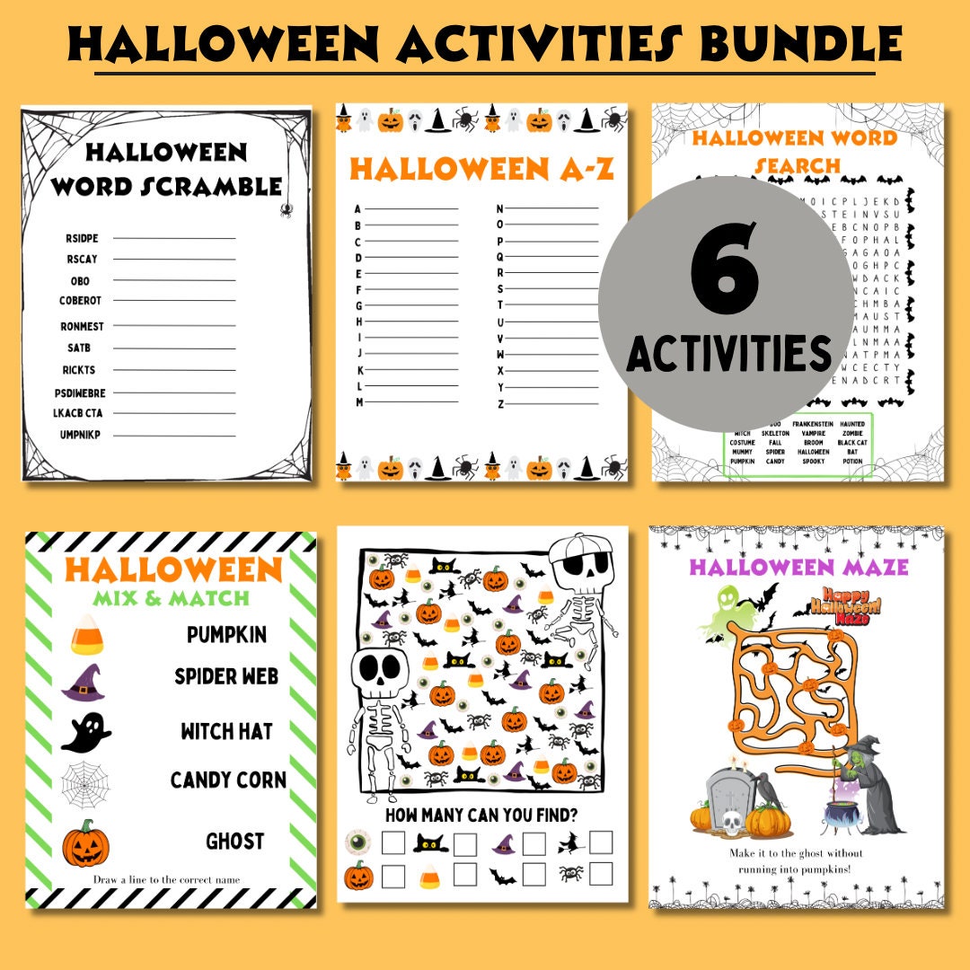 Printable Halloween Activity Sheets Bundle, Printable Kids Halloween ...