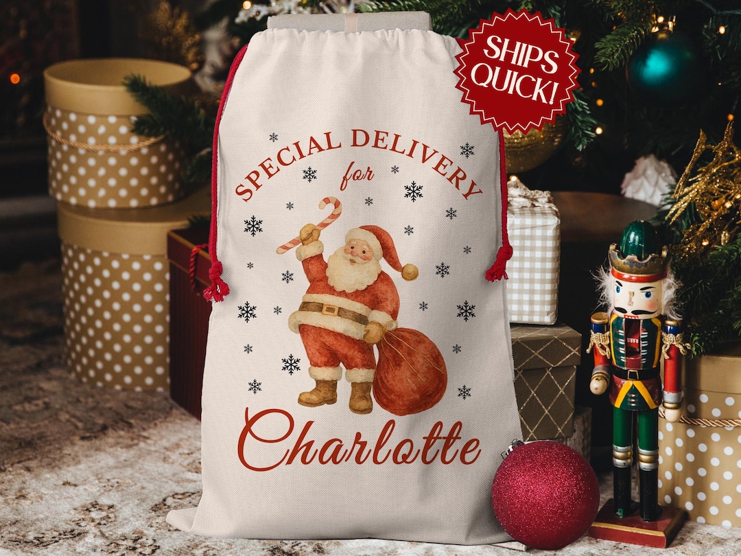 Special Delivery Santa Bag for Kids, Custom Name Gift Bags Family ...