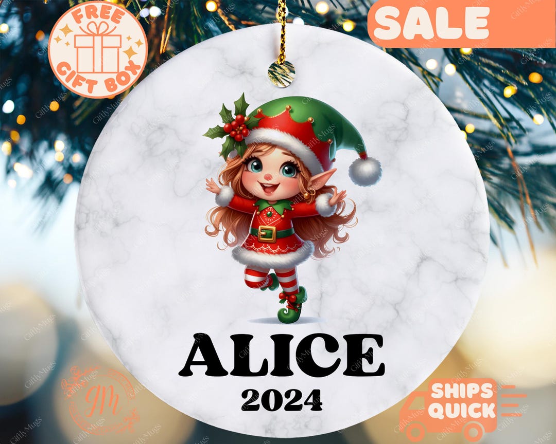 Personalized Girl Elf Christmas Ornament: Custom Name Keepsake Ornament ...