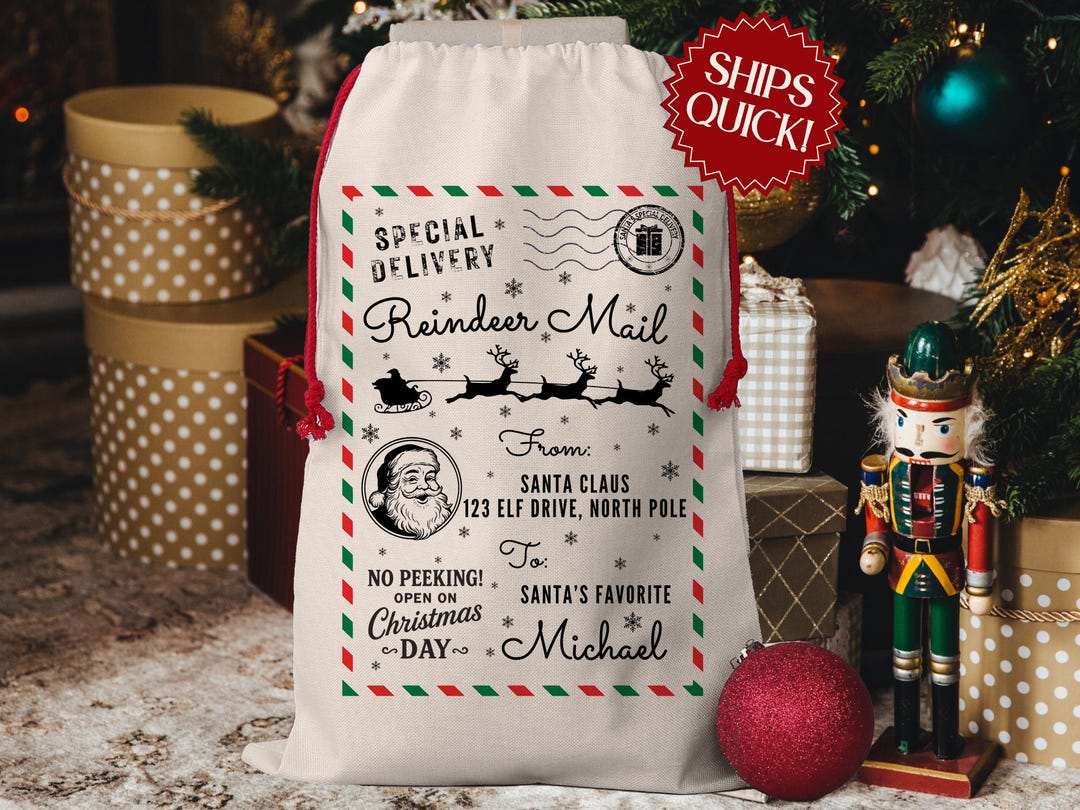 Reindeer Mail Santa Bag, Presents Sack for Kids Custom Holiday Kids ...