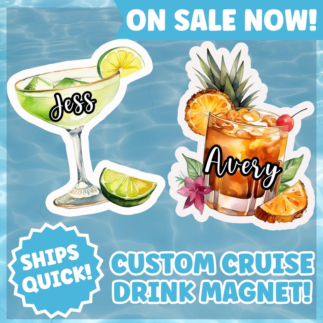 Cocktail Magnets With Name, Tropical Drink Cruise Magnets, Margarita ...