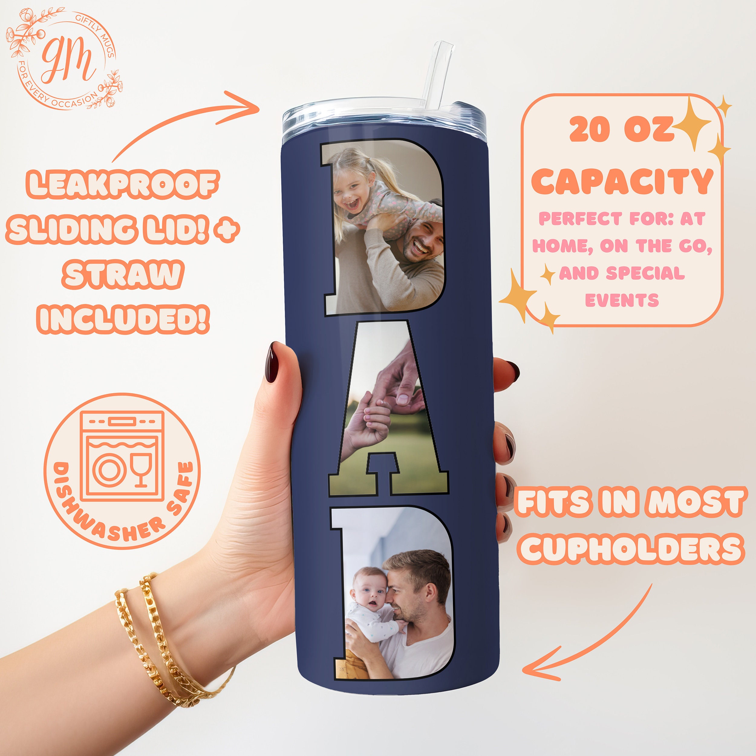 Personalized Dad Tumbler, Dad Photo Mug, Custom Photo Tumbler for Dad ...