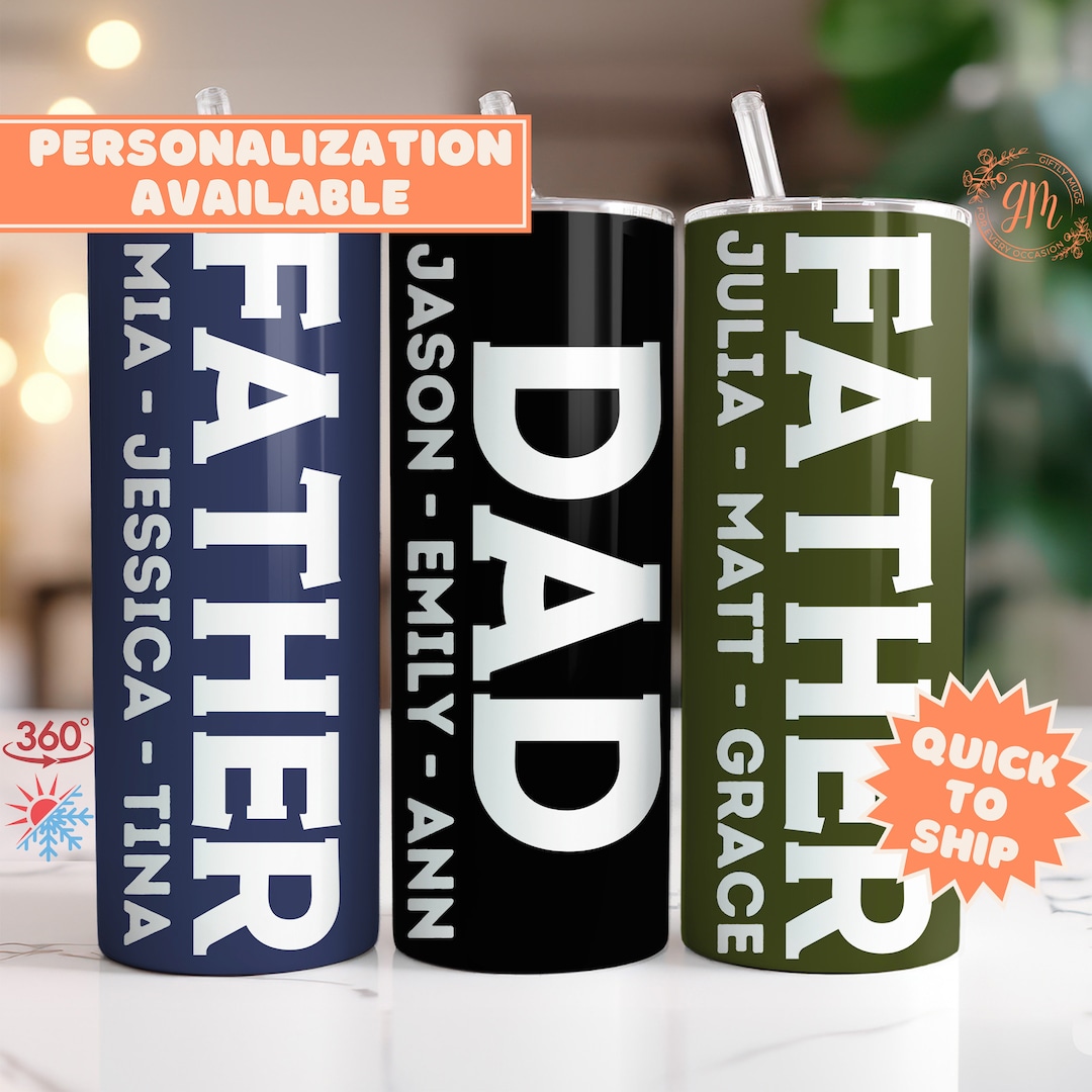 Custom Dad Tumbler With Kids Name, Dad Travel Mug, Personalized Grandpa ...