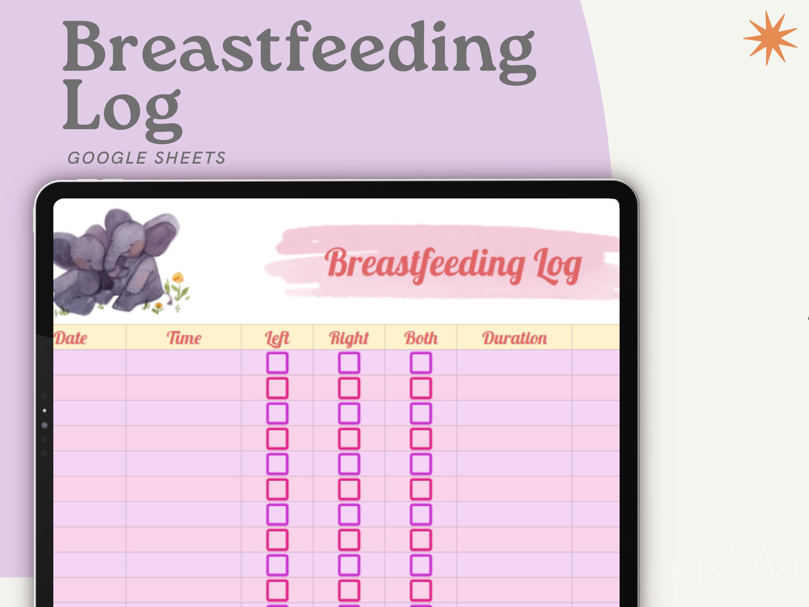Breastfeeding Log Google Sheets, Breastfeeding Tracker, Nursing Mom and ...