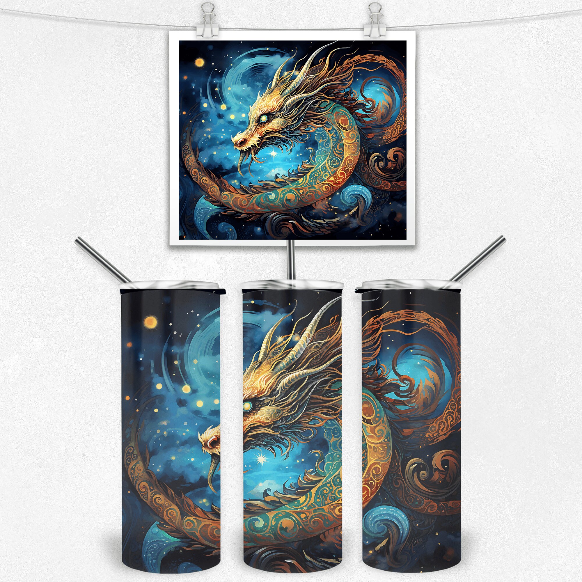 3D Celestial Dragon's Stellar Ballet Fantasy Tumbler Wrap, 3D Fairytale ...
