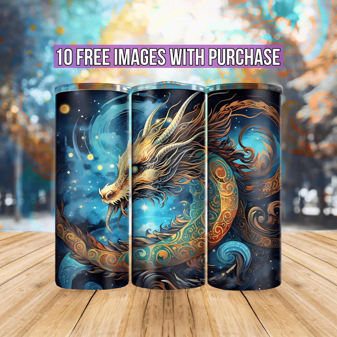 3D Celestial Dragon's Stellar Ballet Fantasy Tumbler Wrap, 3D Fairytale ...