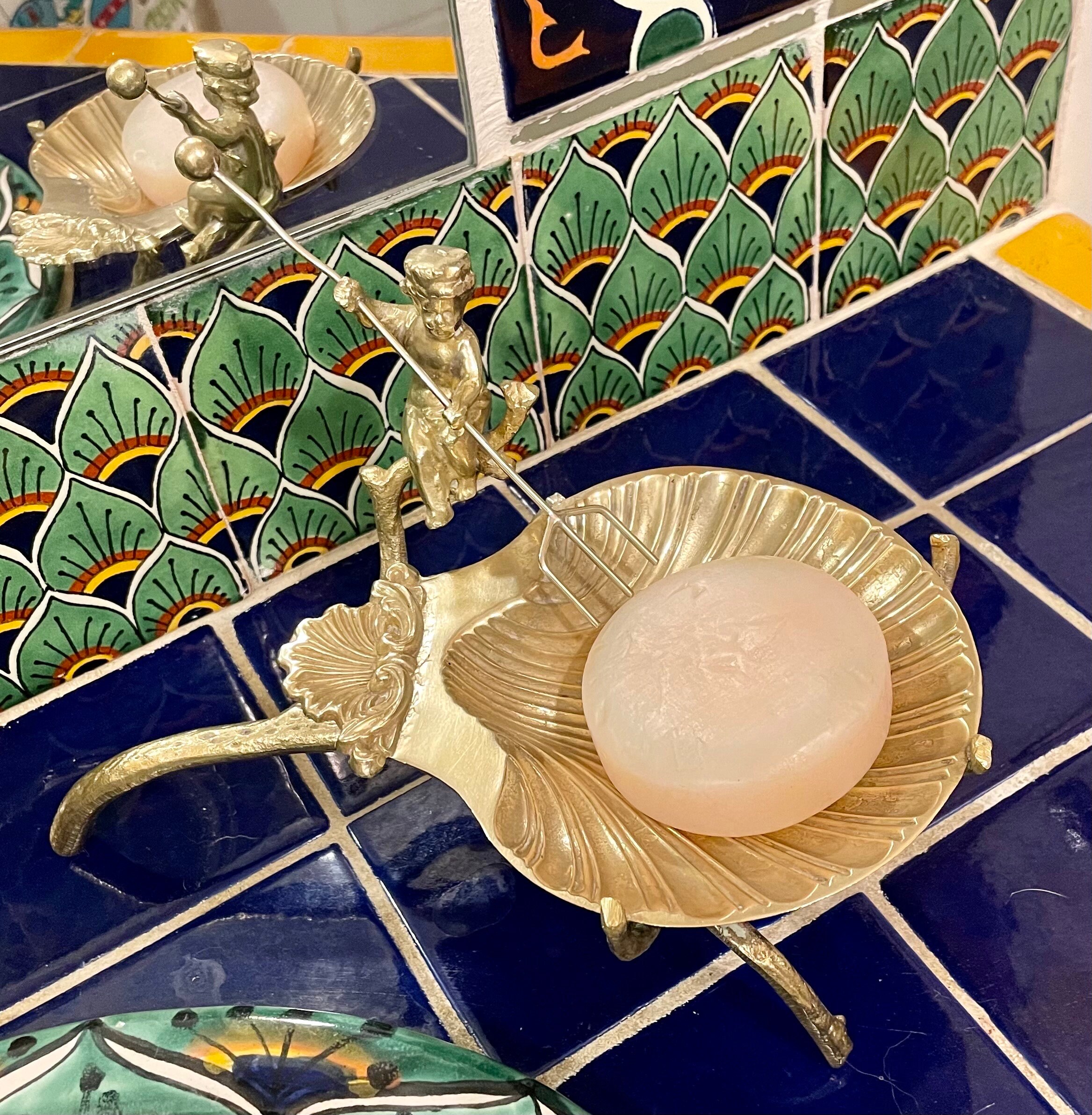 Rare Antique 19th Century French Solid Brass Footed Shell Trinket Soap ...