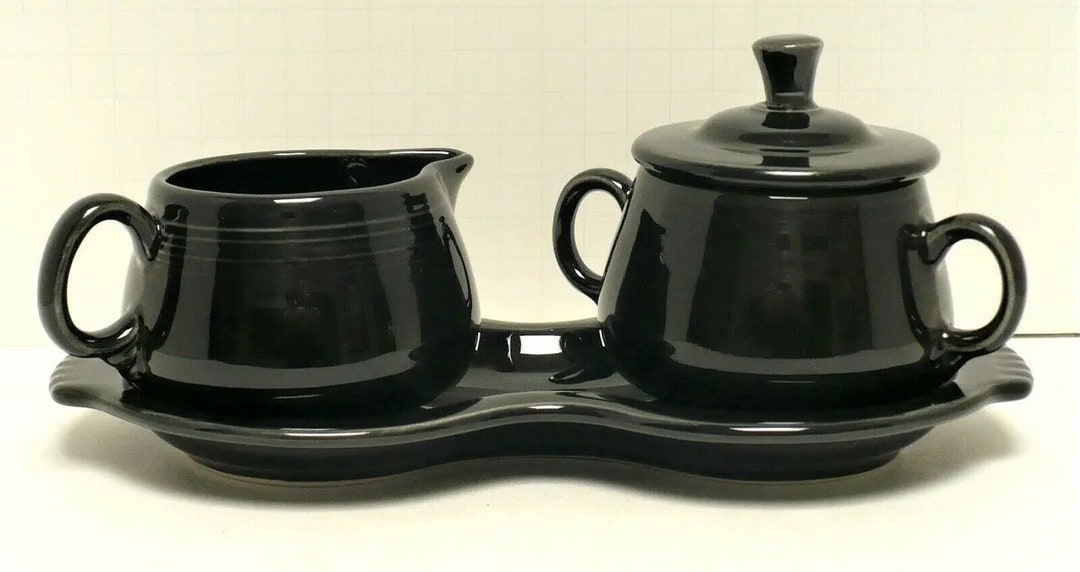Collectible Vintage Fiestaware Creamer & Sugar Bowl W Tray in Black. No ...