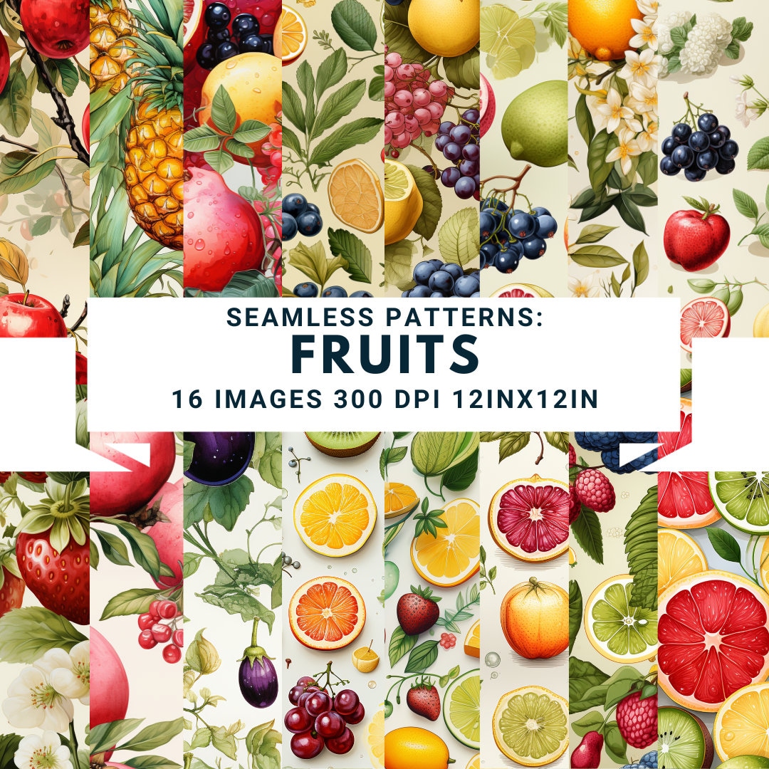 Seamless Patterns: Watercolor Fruits 300 DPI Repeatable Tile Patterns ...