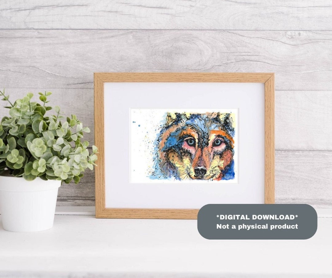 PRINTABLE Wolf Art Print DIGITAL DOWNLOAD 5x7" Watercolour Wolf Art ...