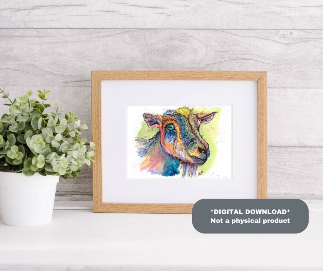 PRINTABLE Goat Art Print DIGITAL DOWNLOAD 5x7" Watercolour Goat Art ...