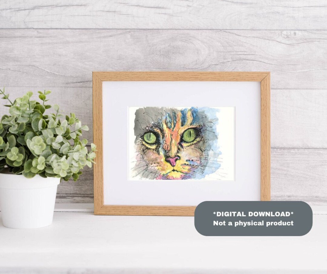 PRINTABLE Cat Art Print DIGITAL DOWNLOAD 5x7 Watercolour Cat Art Animal Art Print Digital Wall ...