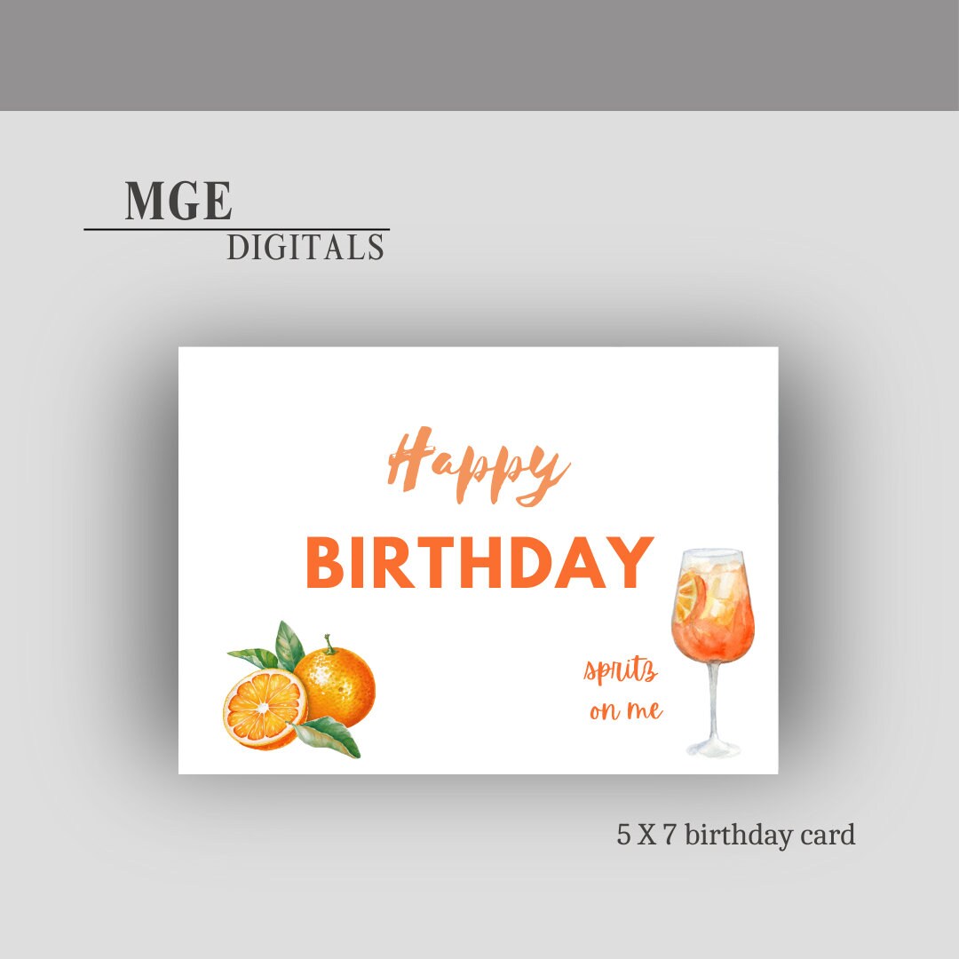 Printable Aperol Spritz Birthday Card, Cute European Summer Birthday ...