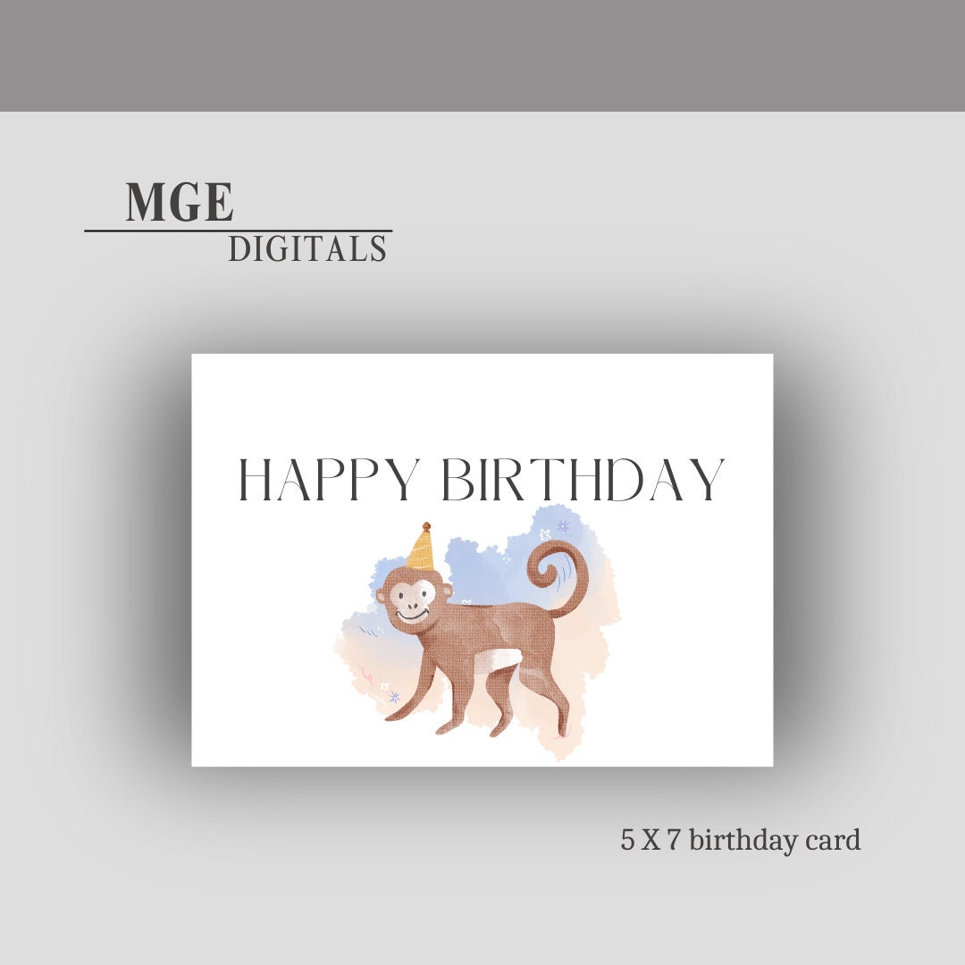 Printable Birthday Card With Monkey, Cute Monkey Birthday Card, Print ...