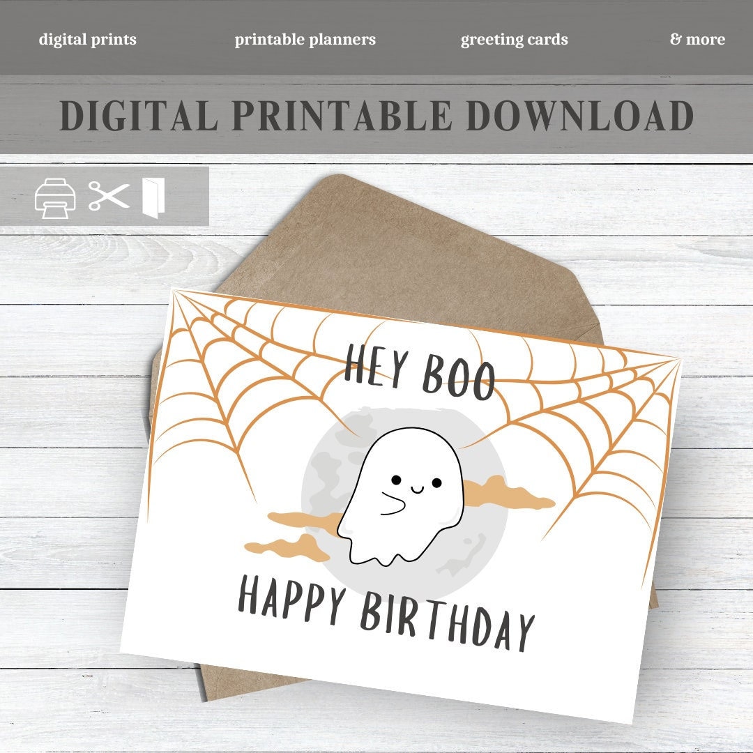 Printable Birthday Card With Halloween Ghost, Cute Birthday Ghost Card ...