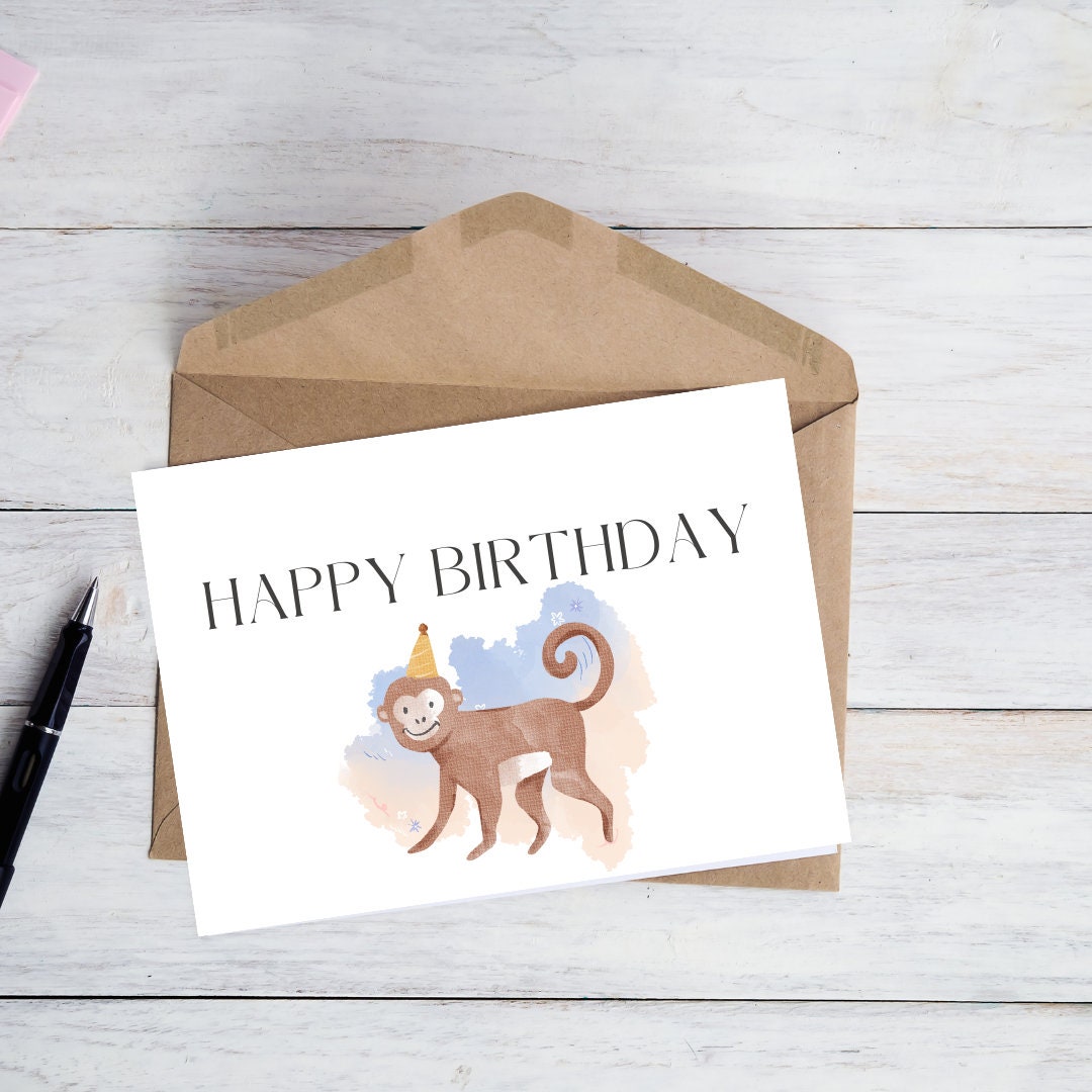 Printable Birthday Card With Monkey, Cute Monkey Birthday Card, Print ...