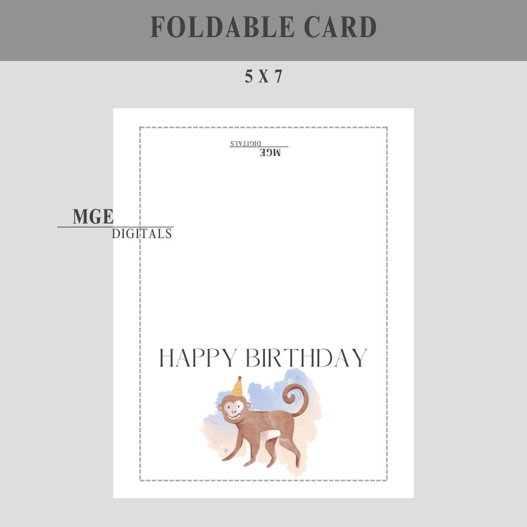 Printable Birthday Card With Monkey, Cute Monkey Birthday Card, Print ...