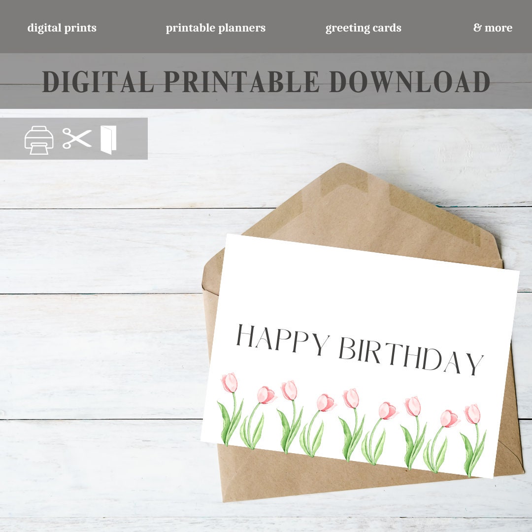 Printable Birthday Card With Flowers, Cute Floral Card, Print From Home ...