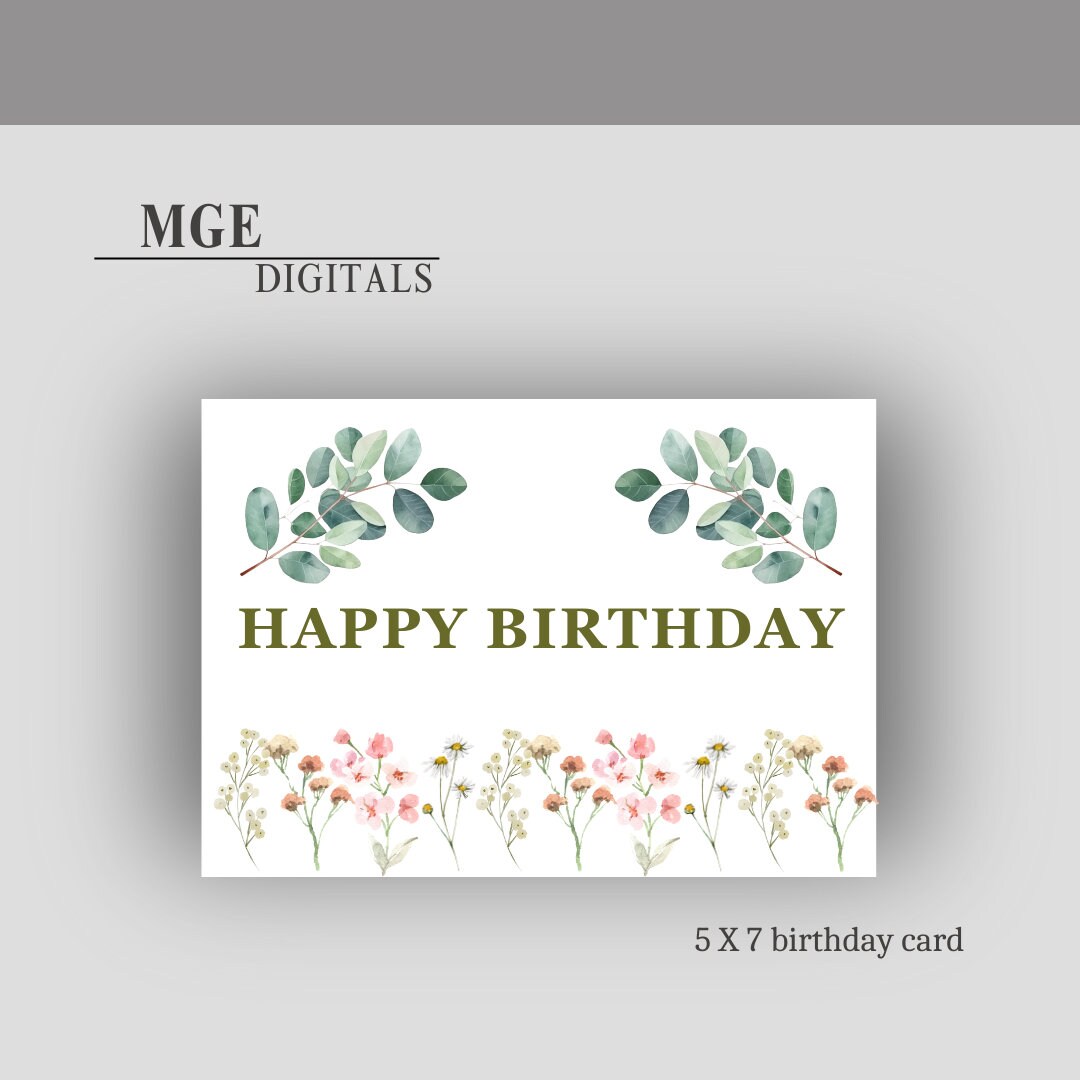 Printable Birthday Card With Flowers, Cute Floral Card, Print From Home ...