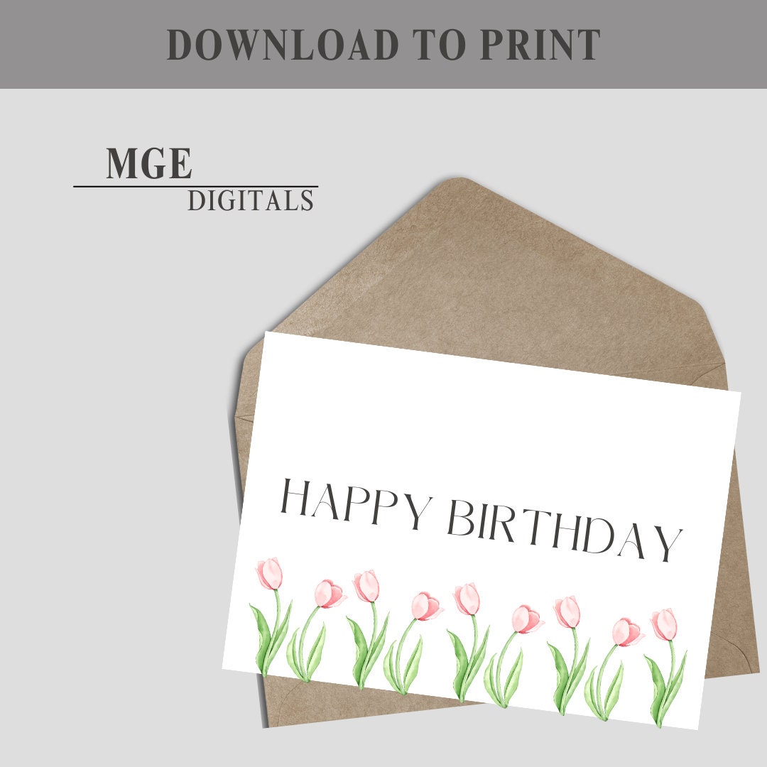 Printable Birthday Card With Flowers, Cute Floral Card, Print From Home ...