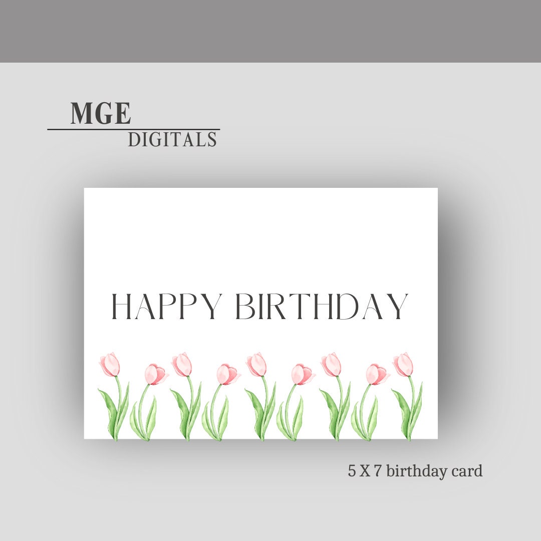 Printable Birthday Card With Flowers, Cute Floral Card, Print From Home ...