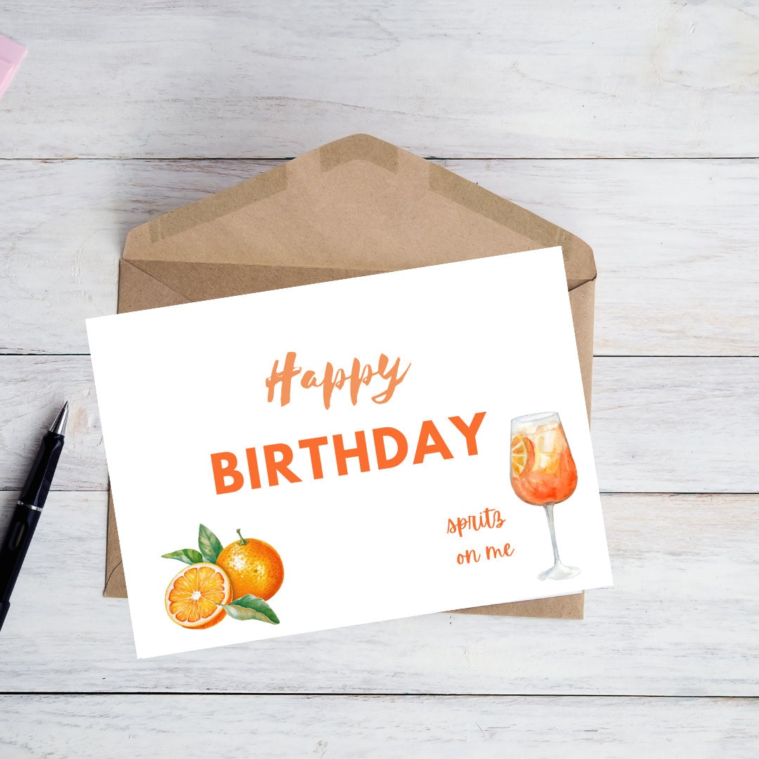 Printable Aperol Spritz Birthday Card, Cute European Summer Birthday ...