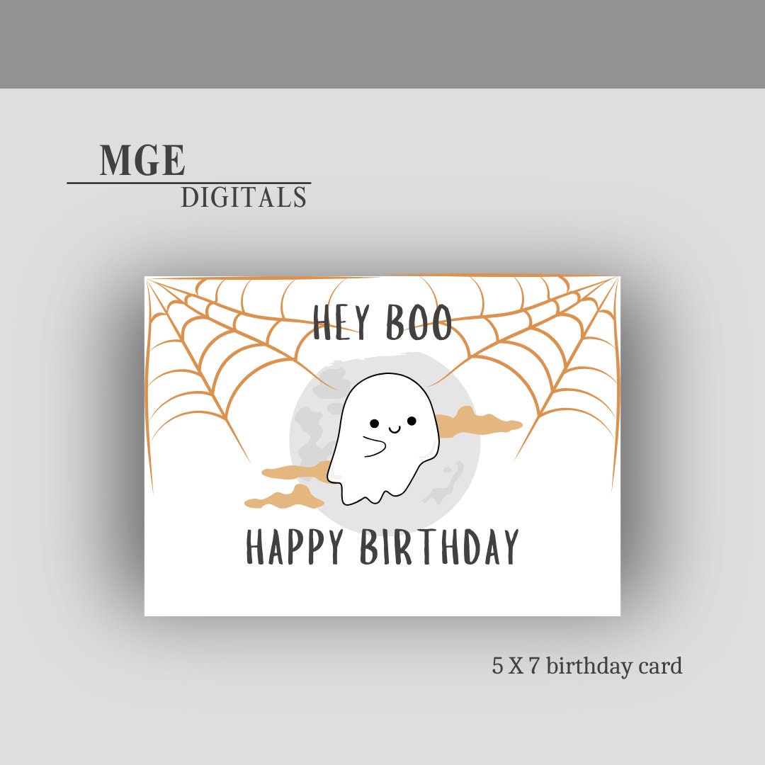 Printable Birthday Card With Halloween Ghost, Cute Birthday Ghost Card ...