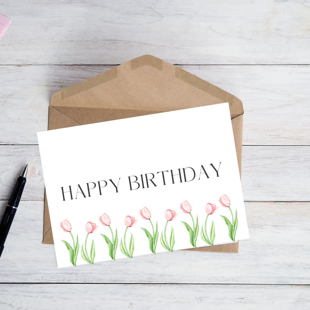 Printable Birthday Card With Flowers, Cute Floral Card, Print From Home ...