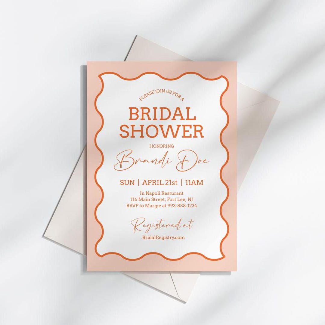 Wavy Border Bridal Shower Personalized Invitation Template Orange ...