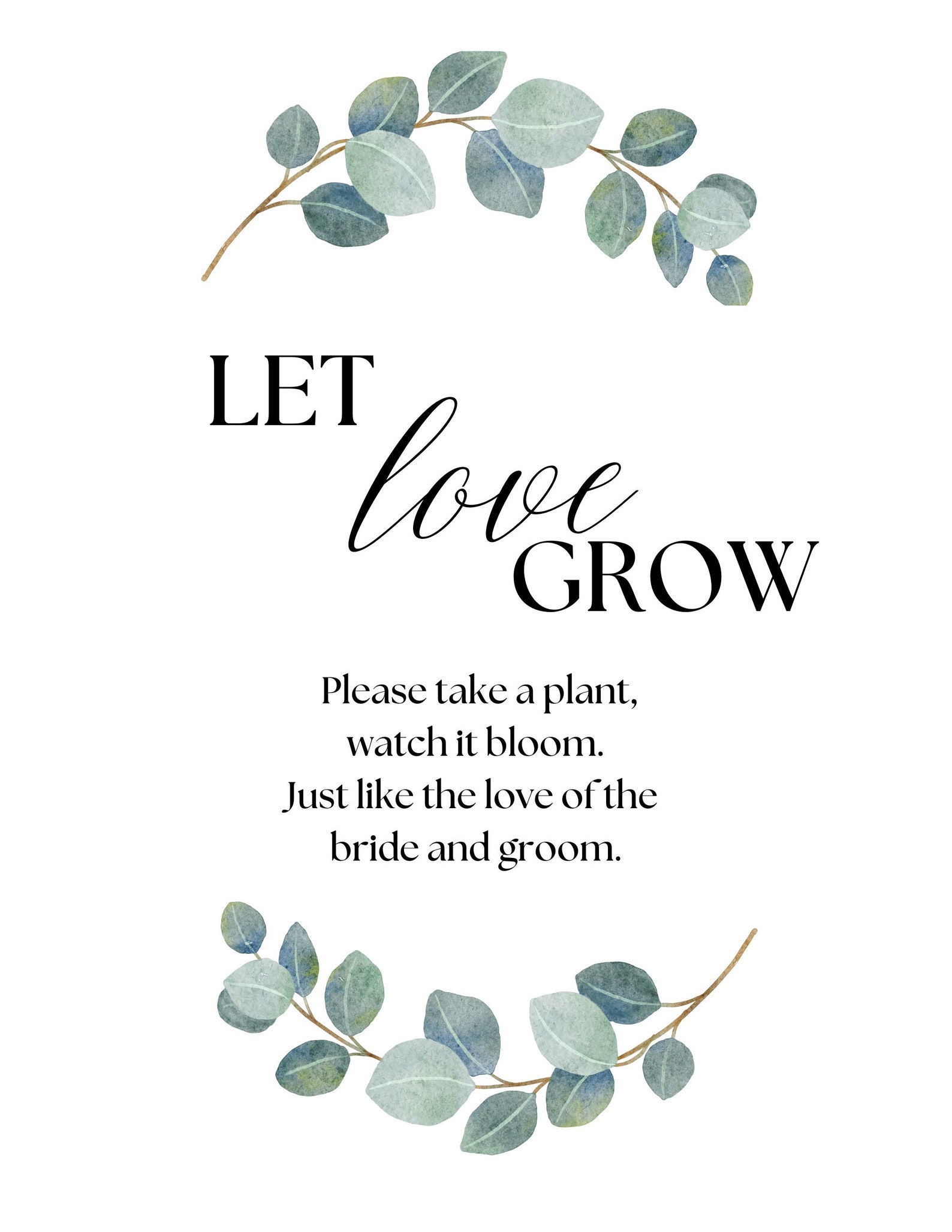 Let Love Grow Bridal Shower, Engagement Party, Wedding Favor Table Sign ...