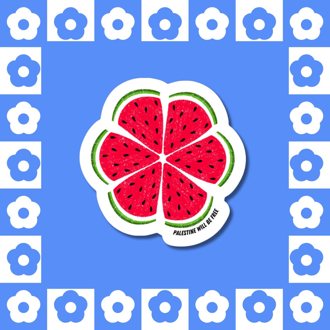 Watermelon Poppy Sticker - Floral Solidarity Decal, Free Palestine ...