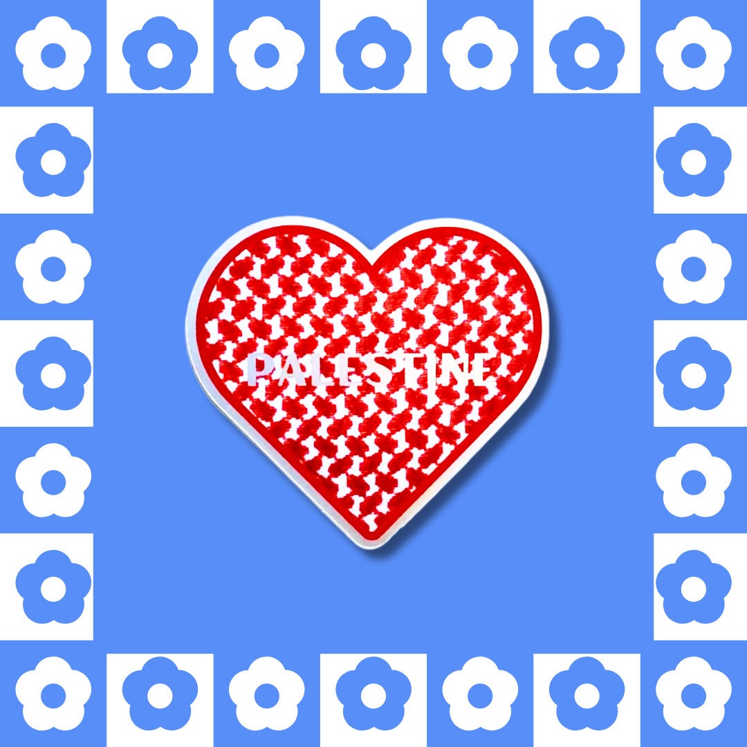 Palestine Keffiyeh Heart Sticker – Solidarity Decal, Laptop/water ...