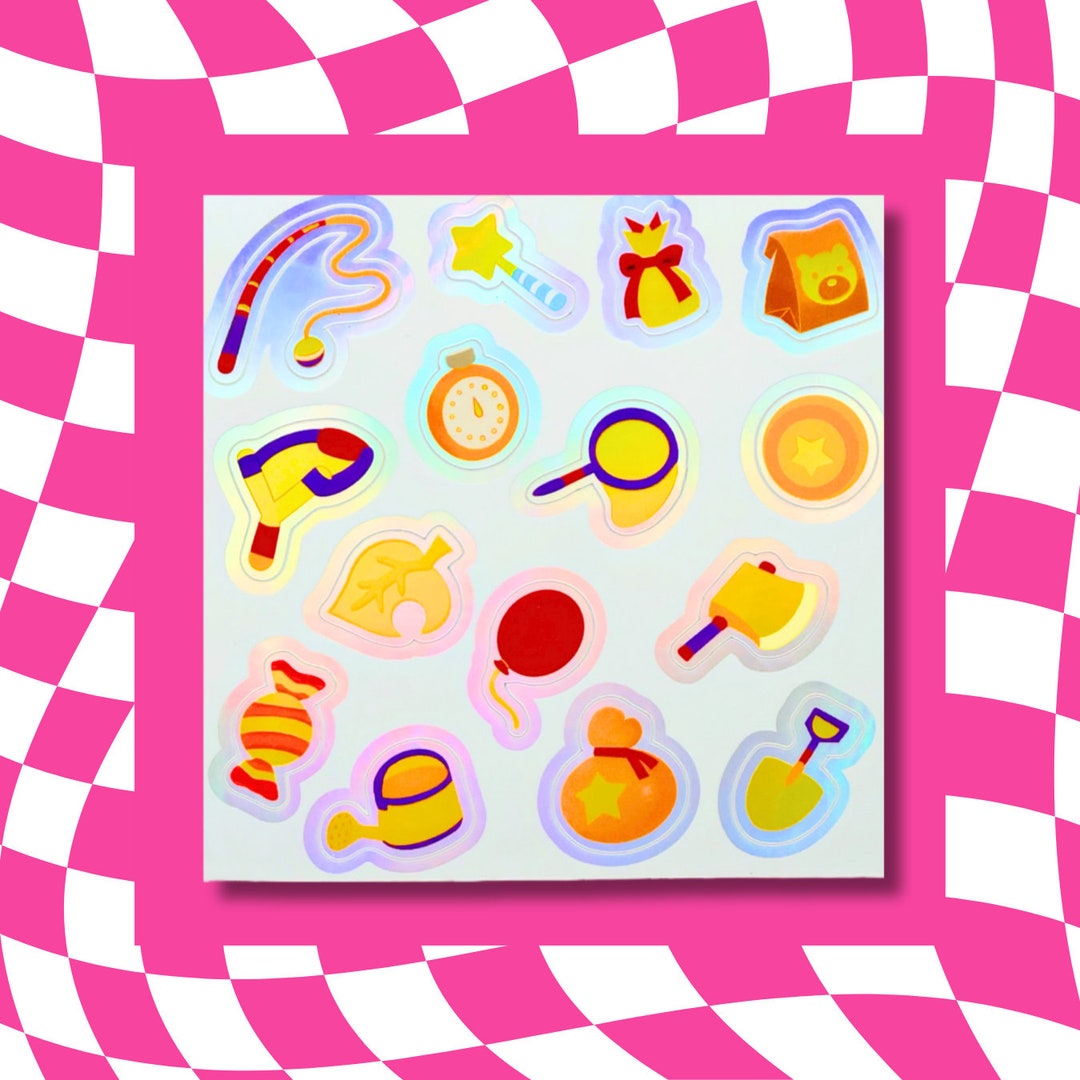 Golden Tools and Items Holographic Vinyl Stickers ACNL ACNH Planner ...