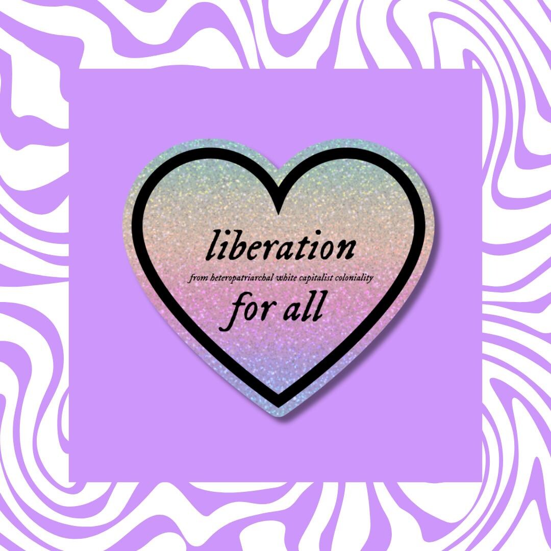 Liberation for All - Holographic, Glitter, Heart, Vinyl Sticker, Laptop ...