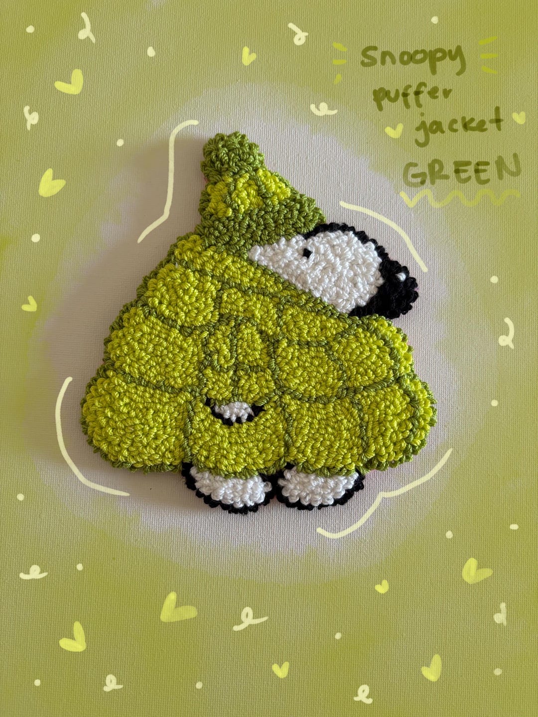 Snoopy Puffer Jacket Mug Rugs Green | Punch Needle Goodies | Unique ...