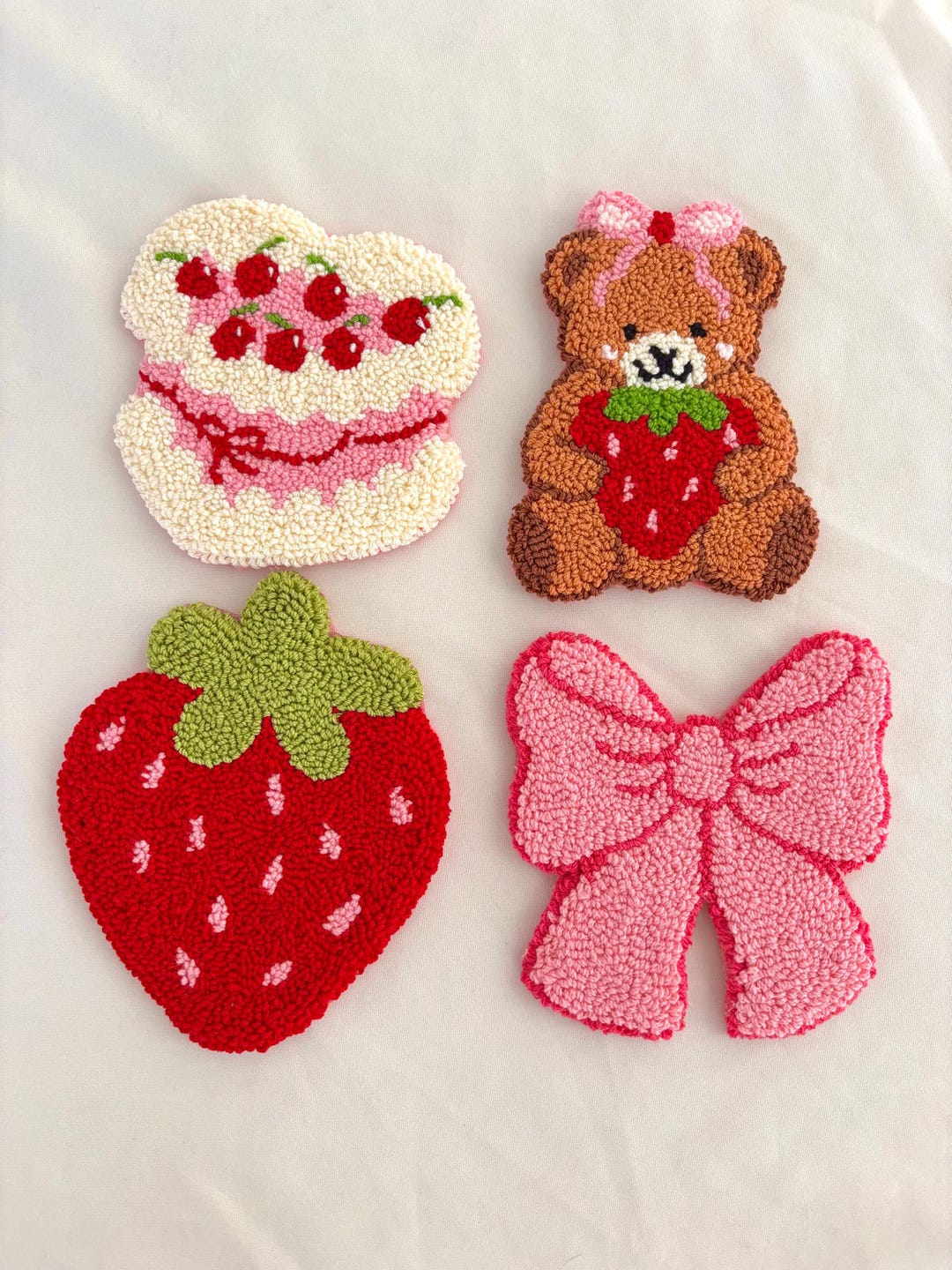 Punch Needle Mug Rugs |strawberry Handmade Unique Coasters for Coffee ...